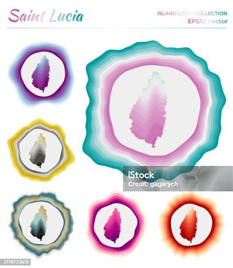 세인트루시아 로고 컬렉션 섬의 화려한 배지입니다 세인트루시아 테두리 모양의 레이어 벡터 일러스트 레이 션 St Lucias Day에 대한 스톡 벡터 아트 및 기타 이미지