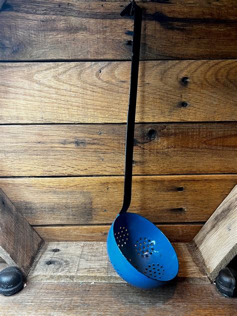 Vintage Enamelware Strainer Ladle Dipper Made In Poland Etsy