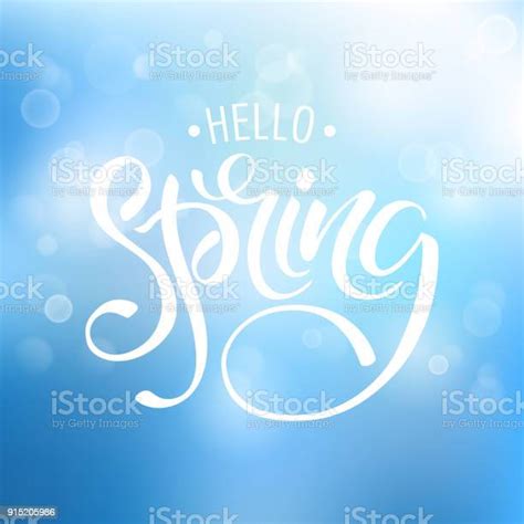 Ilustración De Hola Primavera Fondo Con Bokeh Y Letras Manuscritas Y