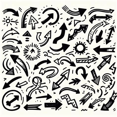 Premium Photo Hand Drawn Black Arrows Set Pattern Isolated On White