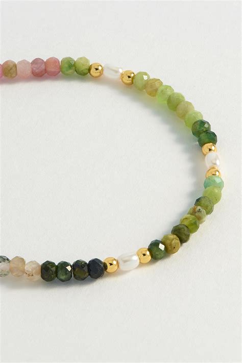 Estella Bartlett Purple Tourmaline Gemstone Pearl Beaded T Bar Bracelet