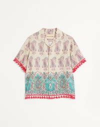 Valentino Lightweight Linen Bowling Shirt With Voyage Imaginaire Print