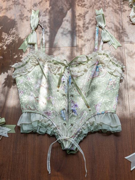 Green Floral Print Corset Blouse Skirt Set