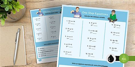 One Step Equations Worksheets Algebraic Equations Twinkl