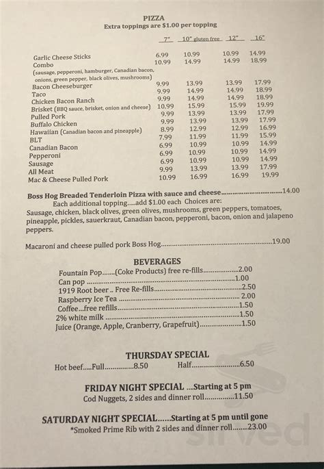 Bents Smokehouse And Pub Menus In Westgate Iowa United States