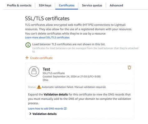 Lightsail Certificates Certificate Validation Always Fails With