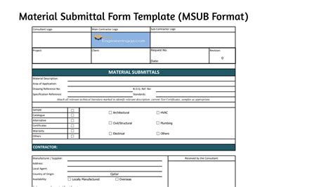 Material Submittal Form Template Msub Format Free Editable Download