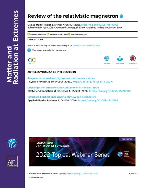 Review Of The Relativistic Magnetron Pdf Vacuum Tube Electron