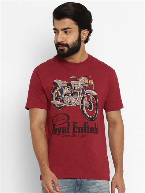 Buy Royal Enfield Men Red Typography Printed Pockets T Shirt Tshirts