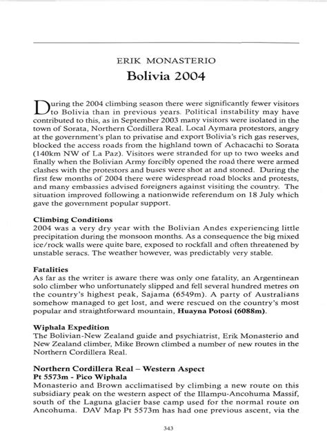 Bolivia 2004 Erik Monasterio The Alpine Journal 2005 Pdf