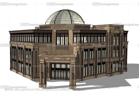 圆顶欧式办公大楼su模型基础设施建筑模型下载摩尔网cgmol