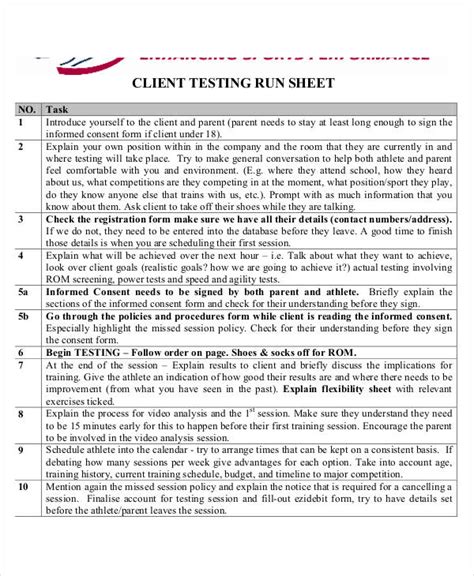 Run Sheet Template 11 Free Sample Example Format