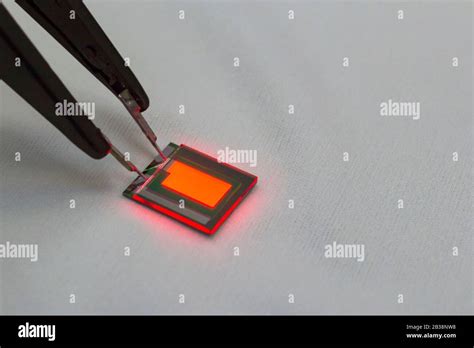 Checking Turn On Small Oled Display Of Red Color With A Probe Station Stock Photo Alamy
