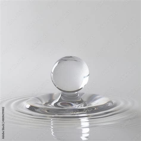 Crisp Highspeed Photograph Of A Single Water Droplet Suspended In Midair Against A Pure White