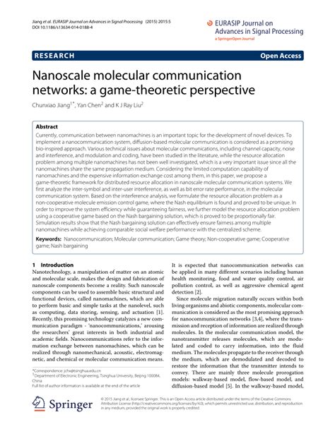 Pdf Nanoscale Molecular Communication Networks A Game Theoretic Perspective
