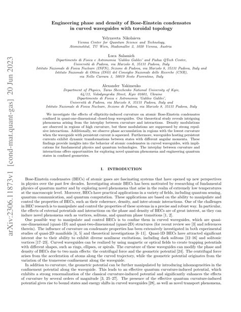 Pdf Engineering Phase And Density Of Bose Einstein Condensates In Curved Waveguides With