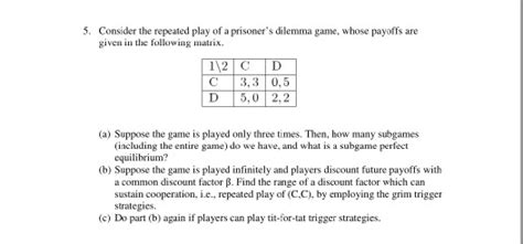 Solved Consider The Repeated Play Of A Prisoner S Dilemma Chegg