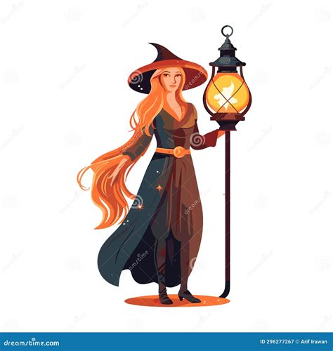 Fairy Tale Witch Holding Light Stick Vector Stock Illustration