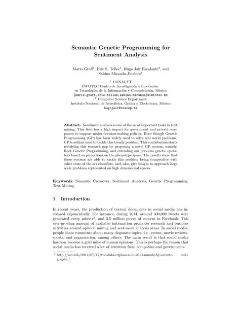 Pdf Semantic Genetic Programming For Sentiment Analysis
