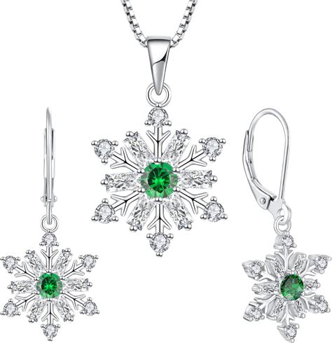 Amazon STARCHENIE Emerald Snowflake Necklace Earrings 925 Sterling