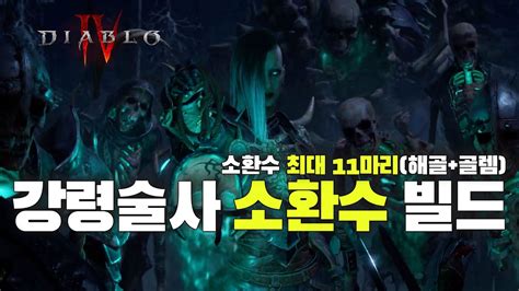 디아블로 4 강령술사 네크 소환수 빌드 해골 골렘 최대 11마리 딜과 생존 세팅 Youtube