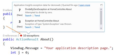 Using Codelens To Display The Application Insights Exception Telemetry