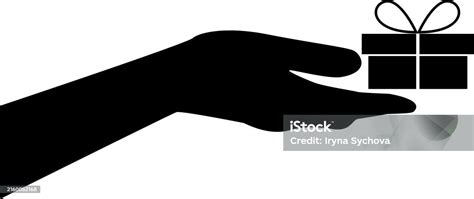활이 달린 선물 상자를 들고 있는 뻗은 손의 실루엣 블랙 색상 투명한 배경이 있는 벡터 일러스트 레이 션 검은색에 대한 스톡 벡터 아트 및 기타 이미지 Istock