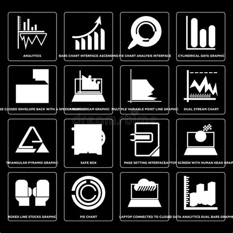 Set Of 3d Data Analytics Dual Bars Graphic Laptop Screen With Human Head Dual Stream Chart