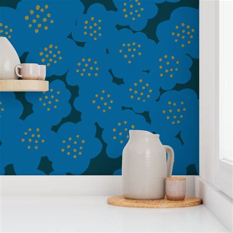 Flower Patch Wallpaper Blue Leila Simon Hayes