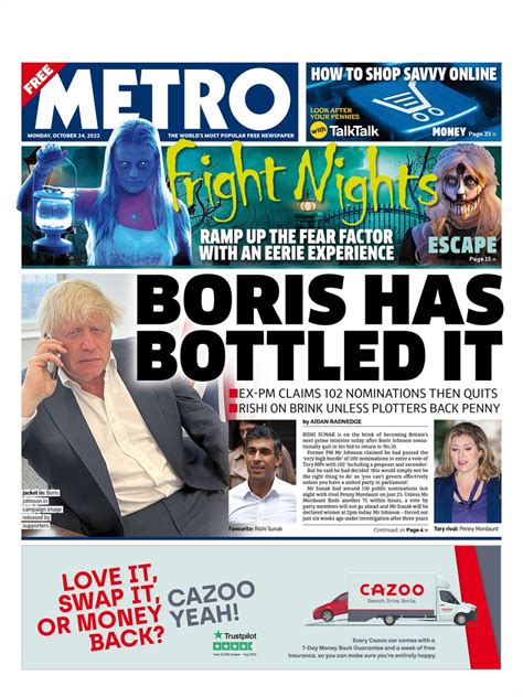 Metro Front Page 24th Of October 2022 Tomorrows Papers Today