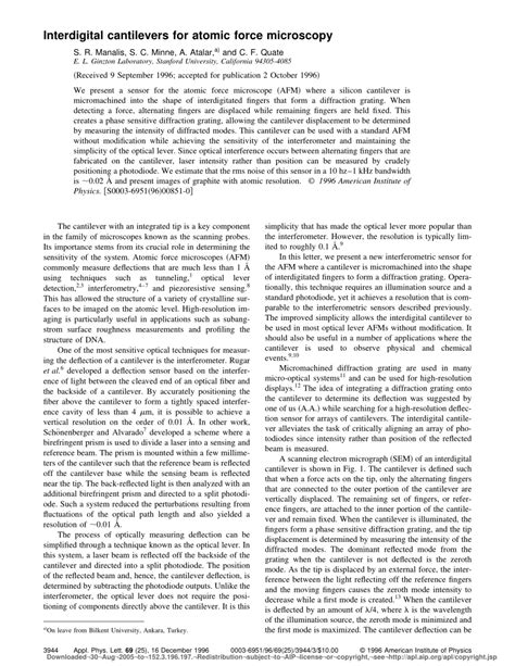 Pdf Interdigital Cantilevers For Atomic Force Microscopy