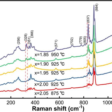Raman Spectra Of Ba2vxo7 185 ≤ X ≤ 205 Ceramics Sintered At Optimal