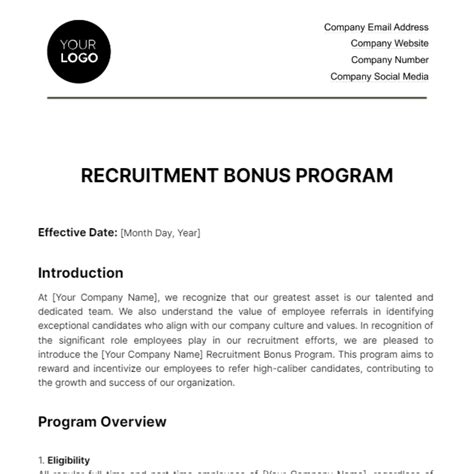 Free Recruitment Bonus Program Hr Template To Edit Online