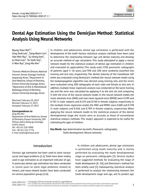 Pdf Dental Age Estimation Using The Demirjian Method Statistical