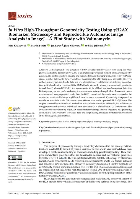 Pdf In Vitro High Throughput Genotoxicity Testing Using γh2ax