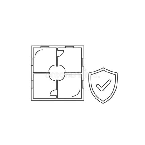 Vector Art Of Floor Plan Illustration With A Security Shield And Check Mark Stock Vector