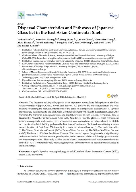 Pdf Dispersal Characteristics And Pathways Of Japanese Glass Eel In