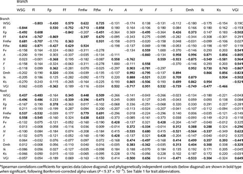 Pairwise Correlations A Among Species Mean Branch And Small Root Wood Download Scientific
