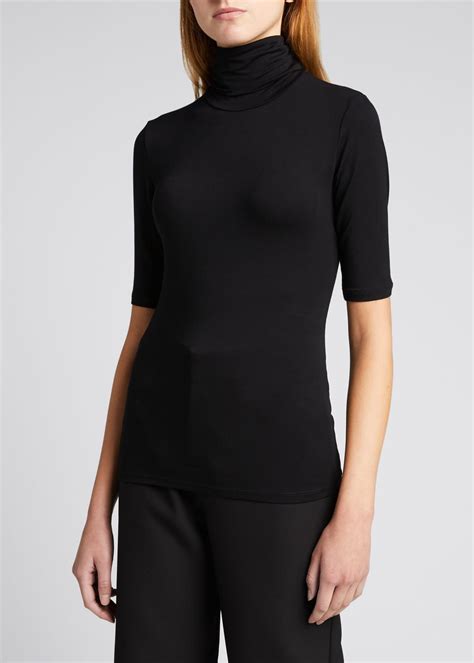 Majestic Filatures Soft Touch Elbow Sleeve Turtleneck Top Turtle Neck