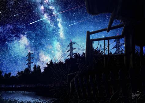 Аниме пейзаж ночь картинки для рабочего стола и фото обои
