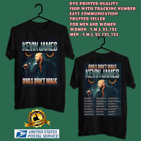 Hits 2024 Kevin James Owls Dont Walk Usa Tour Unisex Black Tee 2side