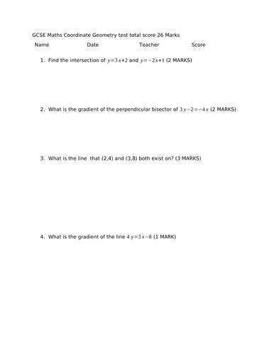 Gcse Maths Coordinate Geometry Test Teaching Resources