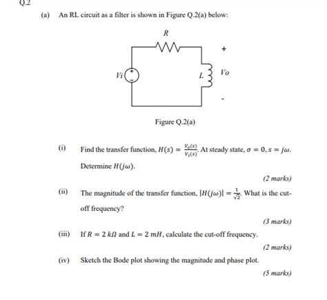 Solved Q 2 A An RL Circuit As A Filter Is Shown In Figure Chegg Com