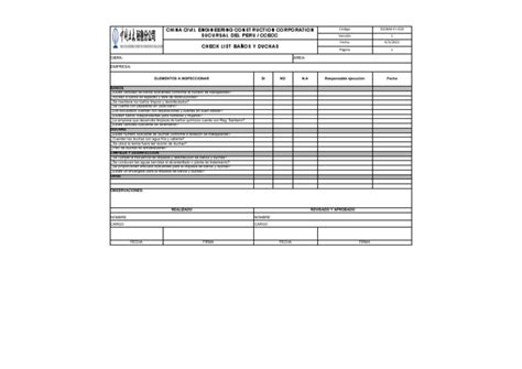 For Ssoma Fr 003 Check List Baños Y Duchas Pdf