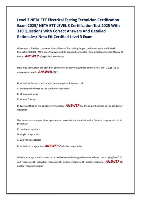 Level 3 Neta Ett Electrical Testing Technician Certification Exam 2025 Neta Ett Level 3