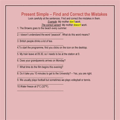 Present Simple Find And Correct The Mistakes 1 Pdf Docdroid