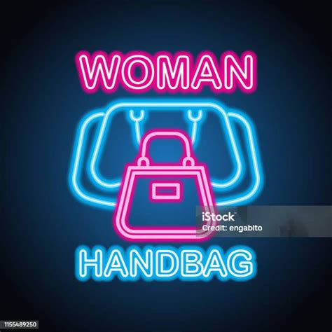 여자 가방 가게 네온 사인 여성 가방 가게 및 상점 판자 배너 벡터 일러스트레이션 Fashion Show에 대한 스톡 벡터 아트