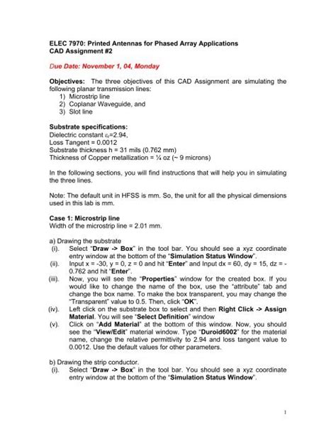 Printed Antennas For Phased Array Applications Cad Assignment 2