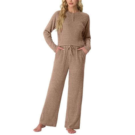 Mintreus Womens Pajama Set Long Sleeve Lounge Set Ribbed Knit