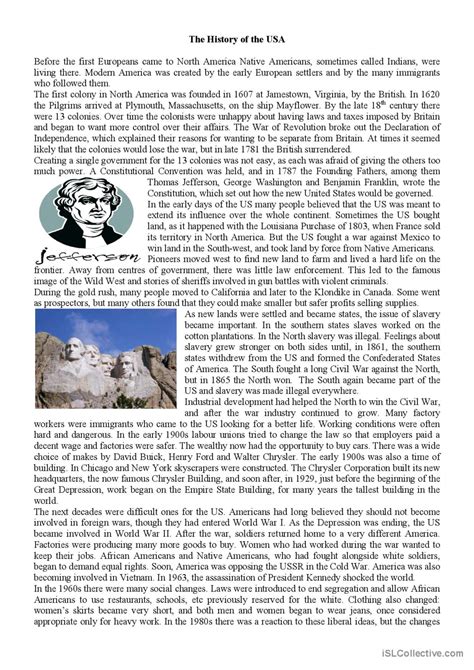 A Brief History Of The Usa Worksheet